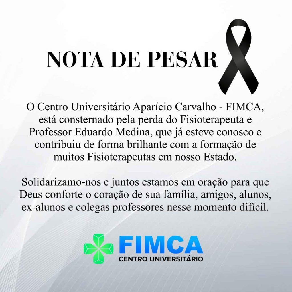 Nota de Pesar — FIMCA - Centro Universitário Aparicio Carvalho